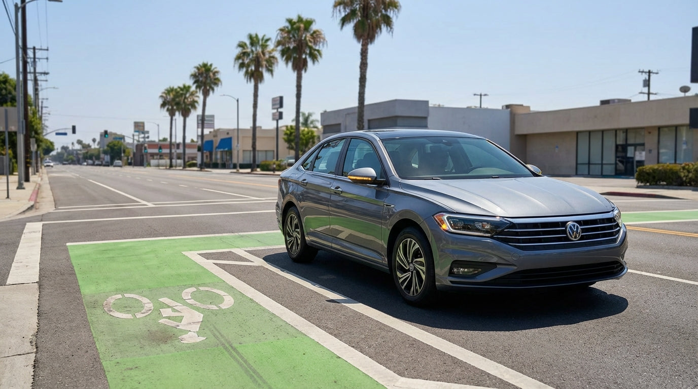 California car hire: crossing bike lanes to turn right – Hola Car Rentals