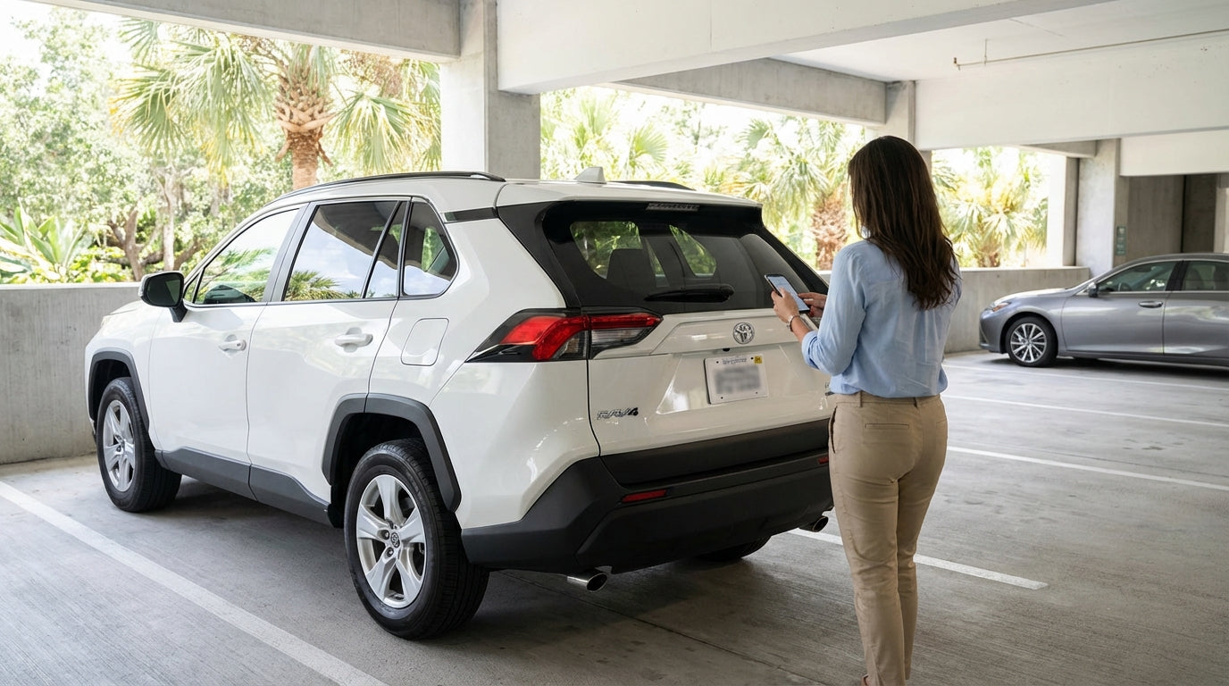 Orlando car hire: Disney Springs parking plate entry – Hola Car Rentals