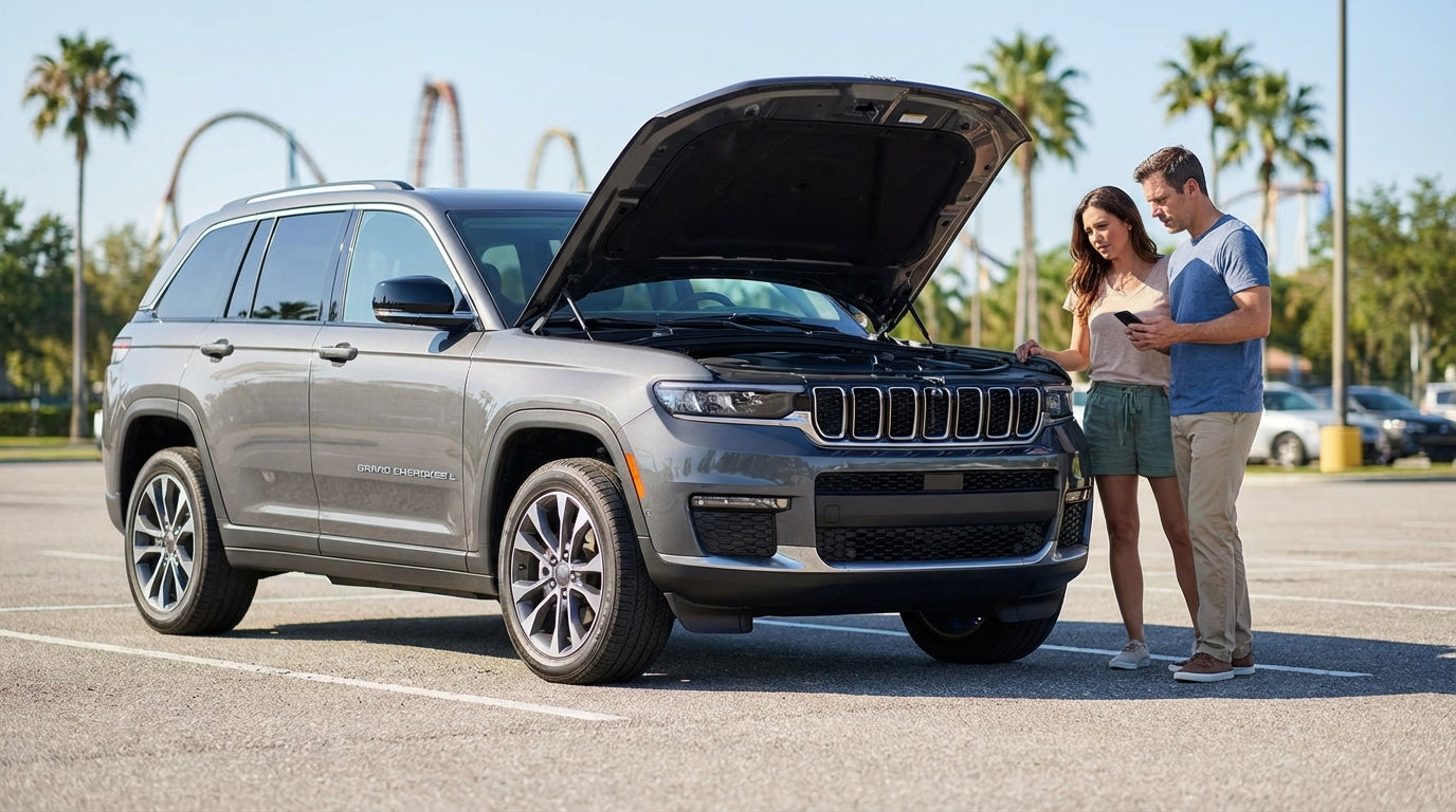 Florida car hire flat battery at a theme park – Hola Car Rentals